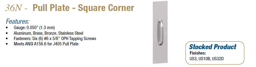 Hager 36N Pull Plate Square Corner – Doors and Specialties Co.