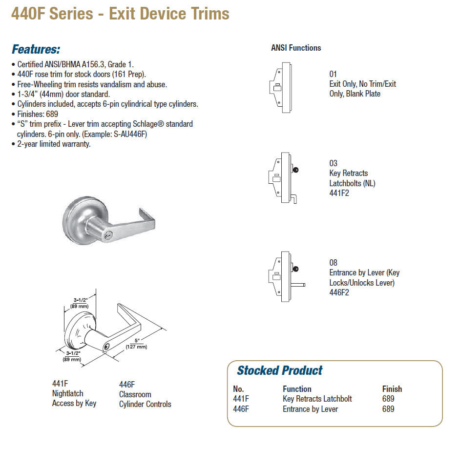 440F Series - Exit Device Trims – Doors and Specialties Co.